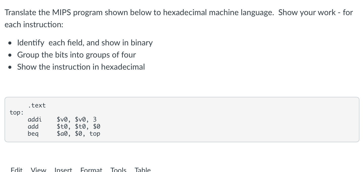 Solved Translate the MIPS program shown below to hexadecimal | Chegg.com