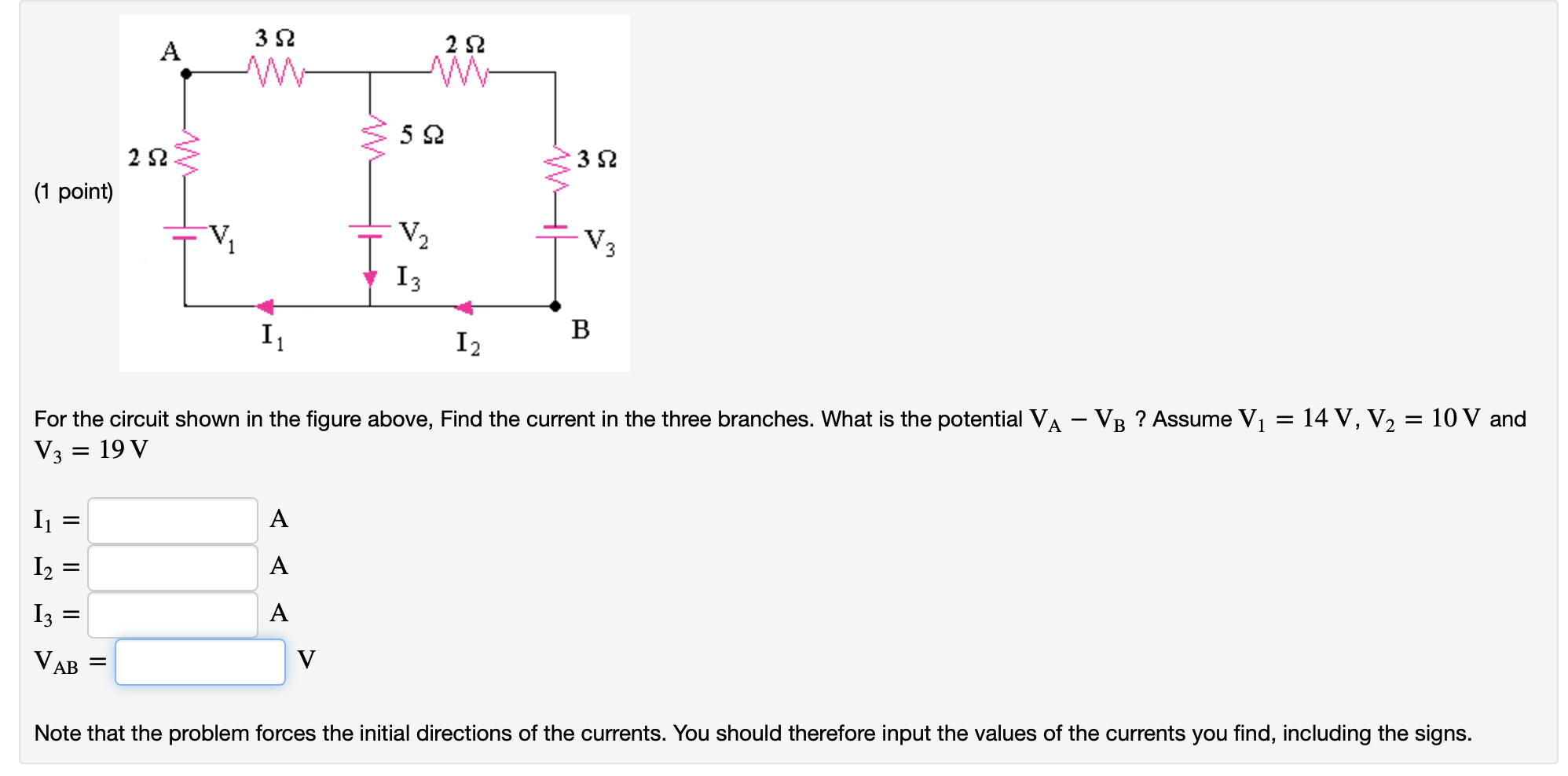 Solved A 312 WW 22 MW 52 312 22 (1 point) 1 V3 I3 1 B 12 For | Chegg.com