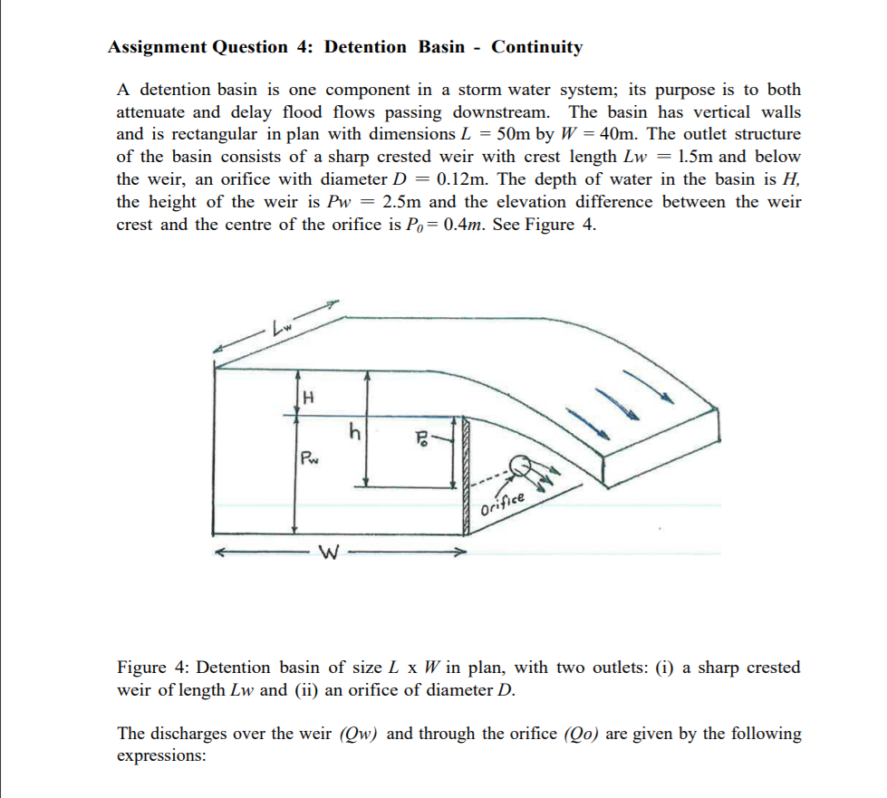 Solved Assignment Question 4: Detention Basin - Continuity A | Chegg.com
