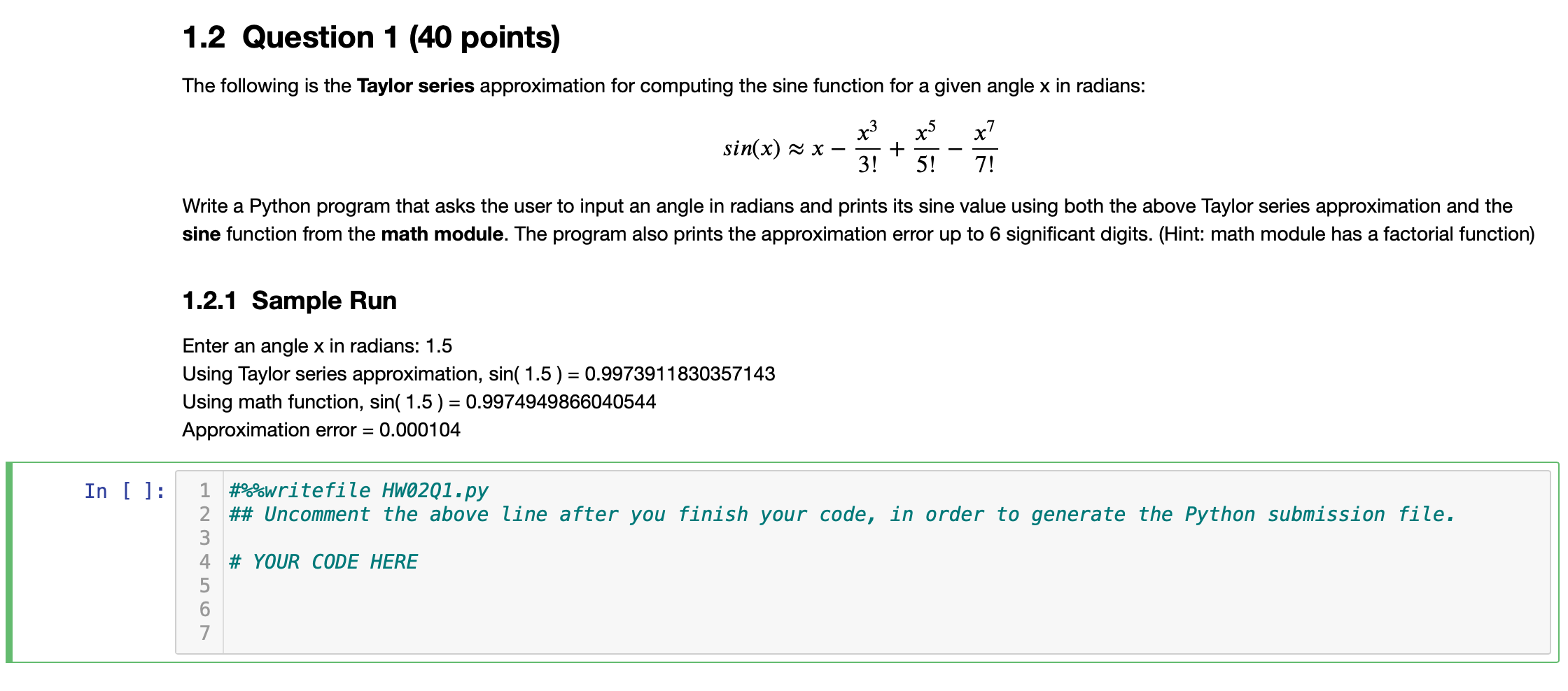 Solved 1.2 Question 1 (40 points) The following is the | Chegg.com