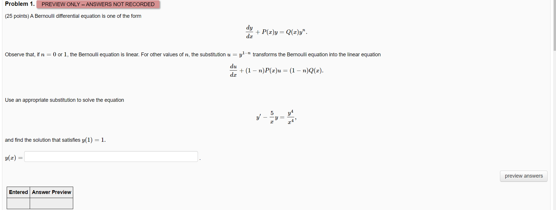 Solved Problem 1. PREVIEW ONLY -- ANSWERS NOT RECORDED (25 | Chegg.com