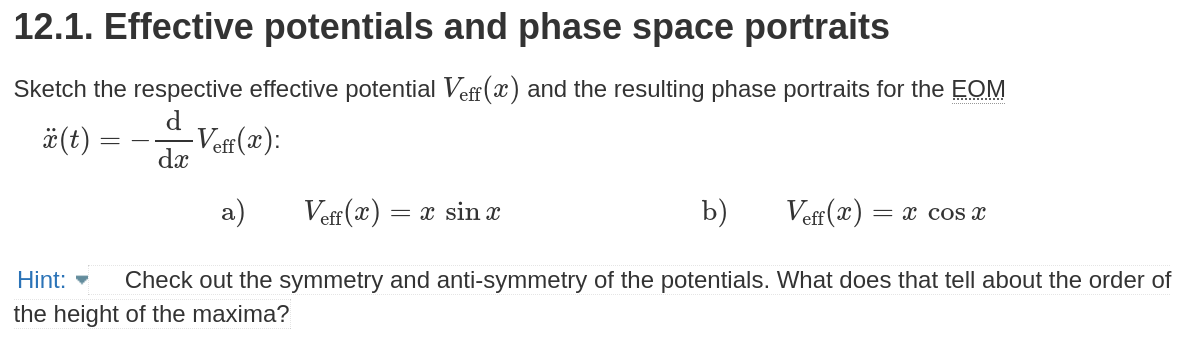 Solved 12.1. Effective potentials and phase space portraits | Chegg.com