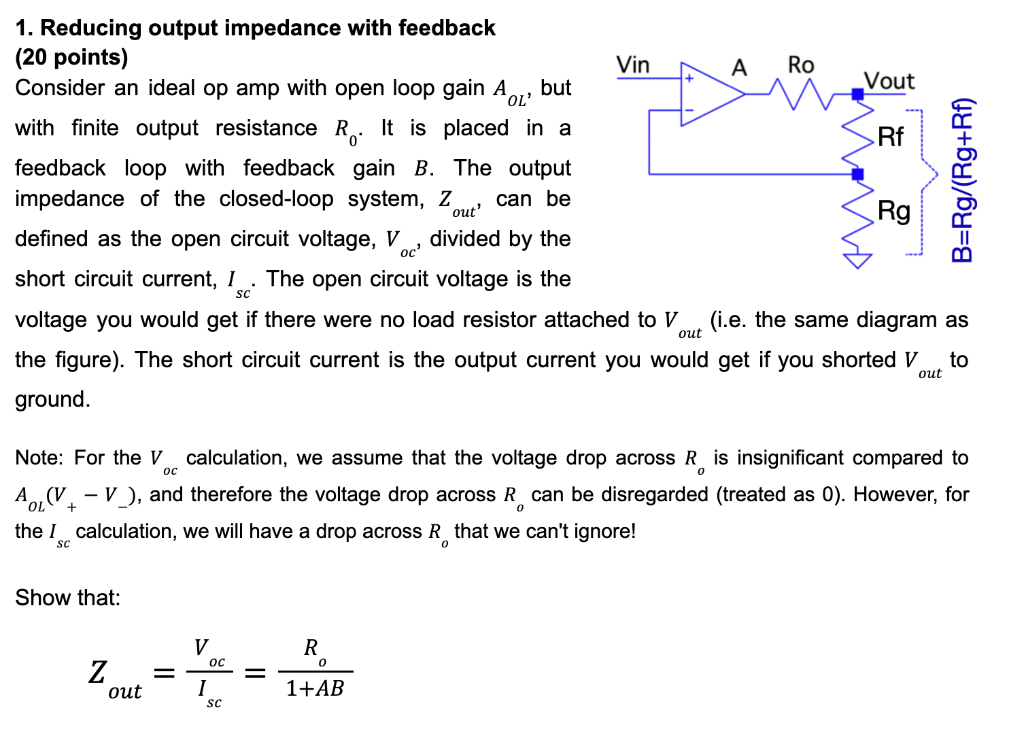 Solved (20 points) Consider an ideal op amp with open loop | Chegg.com