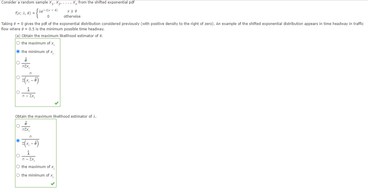 Consider a random sample X1,X2,…,Xn from the shifted | Chegg.com