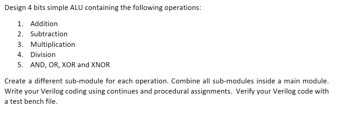 Solved Design 4 bits simple ALU containing the following | Chegg.com