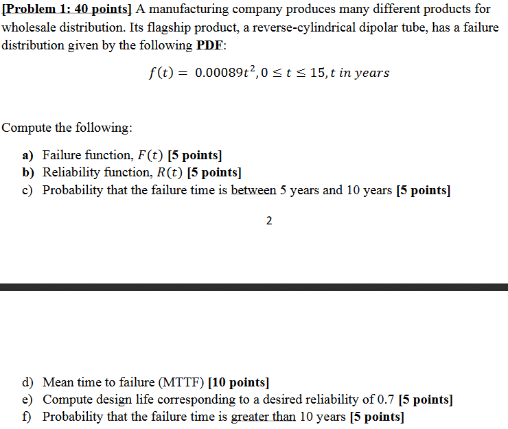 Solved [Problem 1: 40 points] A manufacturing company | Chegg.com