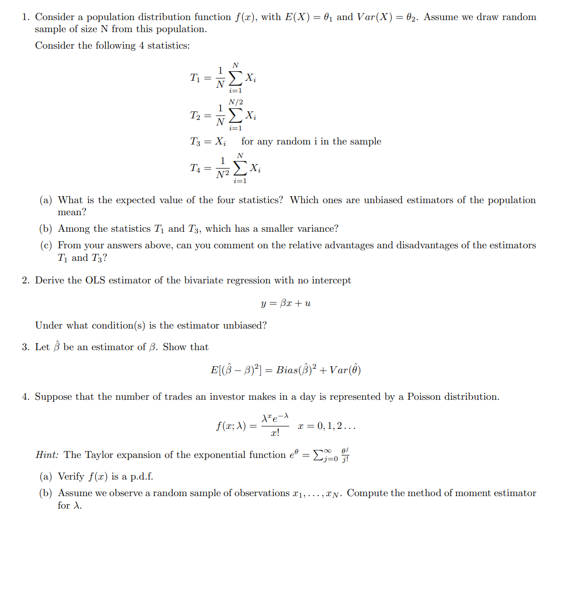 Solved 1 Consider A Population Distribution Function F X