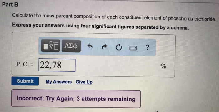 Solved Part B Calculate the mass percent composition of each | Chegg.com