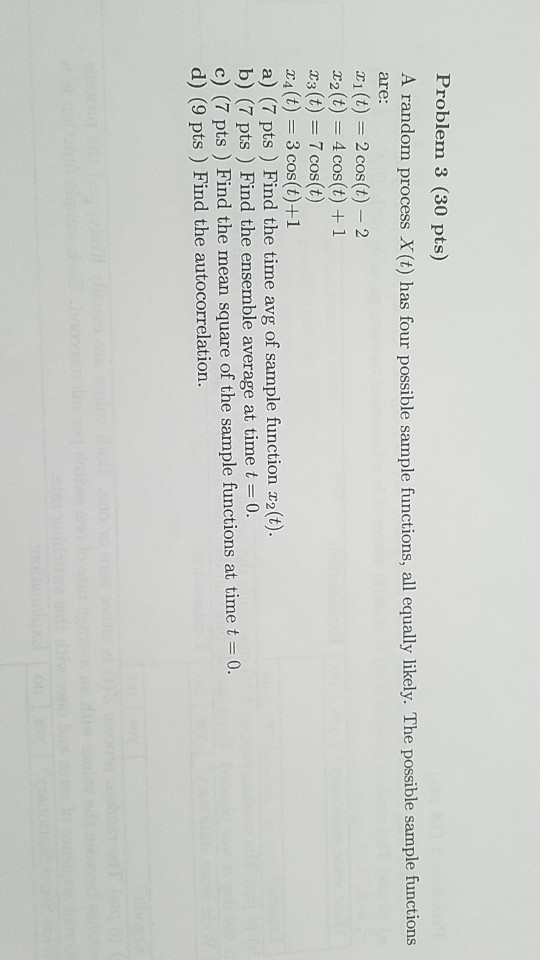 Solved Problem 3 (30 pts) A random process X(t) has four | Chegg.com