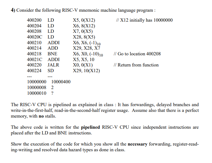 4) Consider the following RISC-V mnemonic machine | Chegg.com