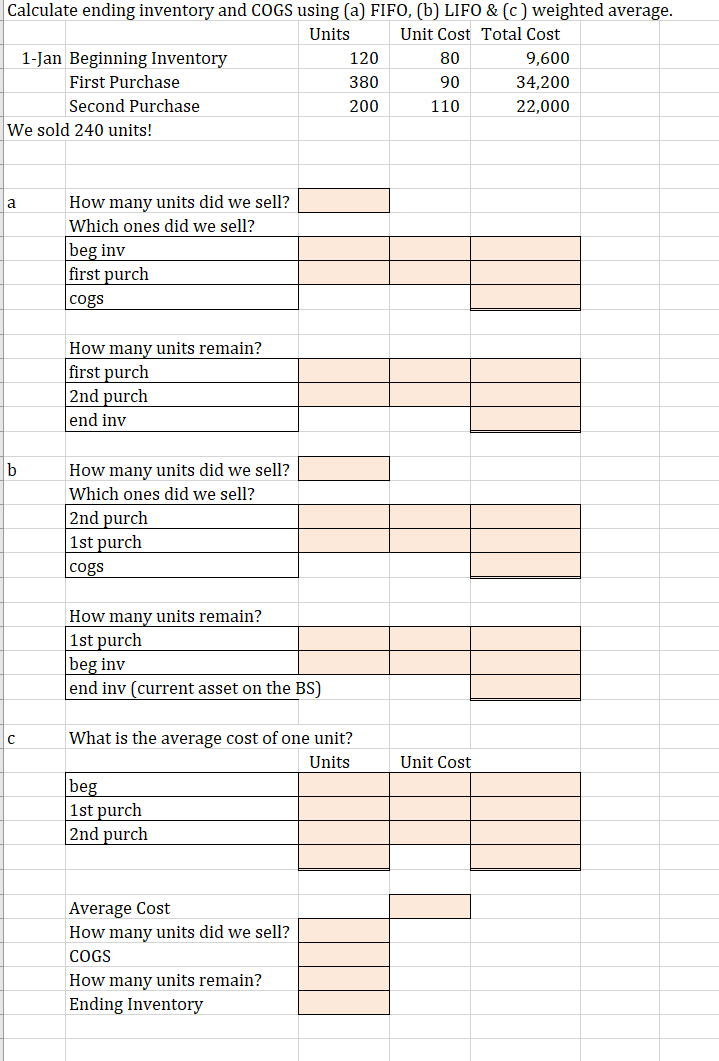 Solved Calculate ending inventory and COGS using (a) FIFO, | Chegg.com