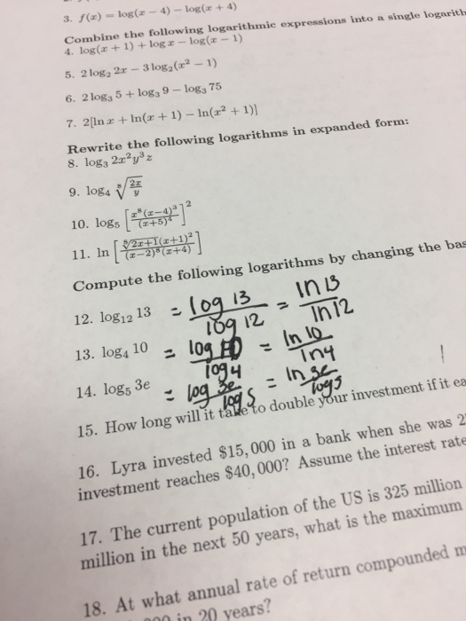 Solved 3, /(z) log(z-4) _ log(z + 4) Combine the following | Chegg.com