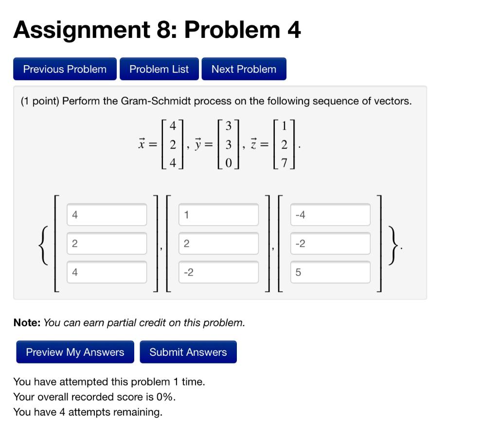 Solved Assignment 8 Problem 4 Previous Problem Problem List 