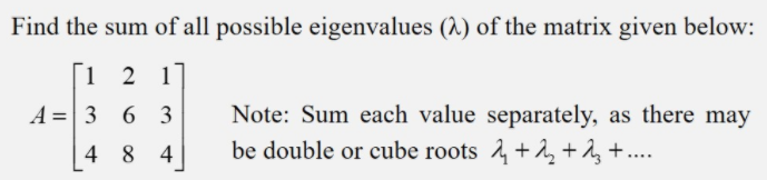 Solved Find the sum of all possible eigenvalues (2) of the | Chegg.com