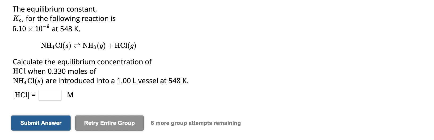 Solved The equilibrium constant, Kc, for the following | Chegg.com