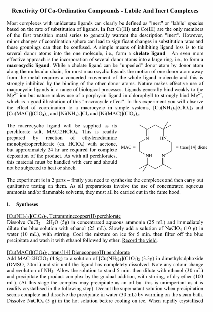 Solved Reactivity Of Co-Ordination Compounds - Labile And | Chegg.com