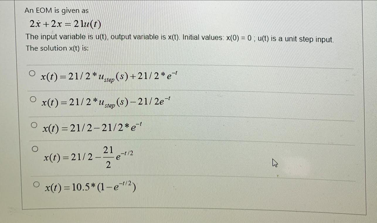 Solved An EOM is given as 2x + 2x = 2 lu(t) The input | Chegg.com