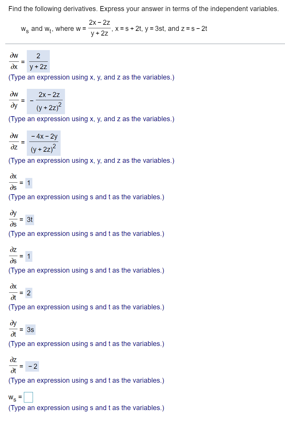 Solved Find the following derivatives. Express your answer | Chegg.com