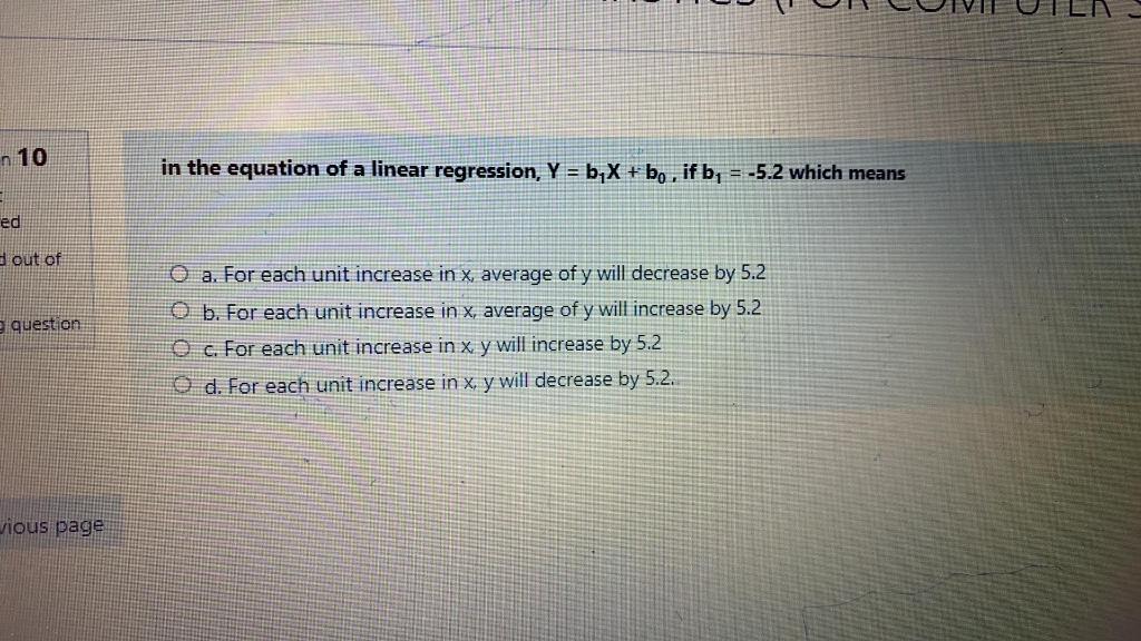 Solved n 10 in the equation of a linear regression, Y = byX | Chegg.com