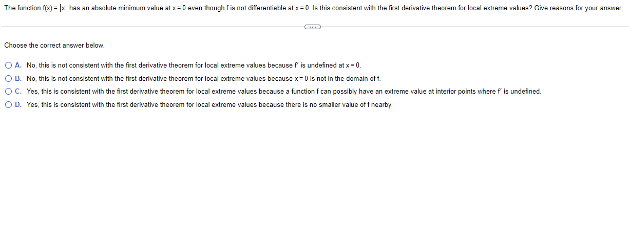 Solved The function f(x) = |x| has an absolute minimum value | Chegg.com