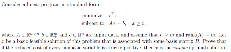 Solved Consider a linear program in standard form minimize | Chegg.com