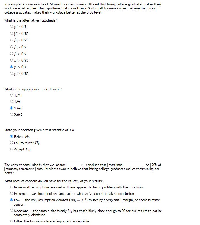 Solved In a simple random sample of 24 small business | Chegg.com