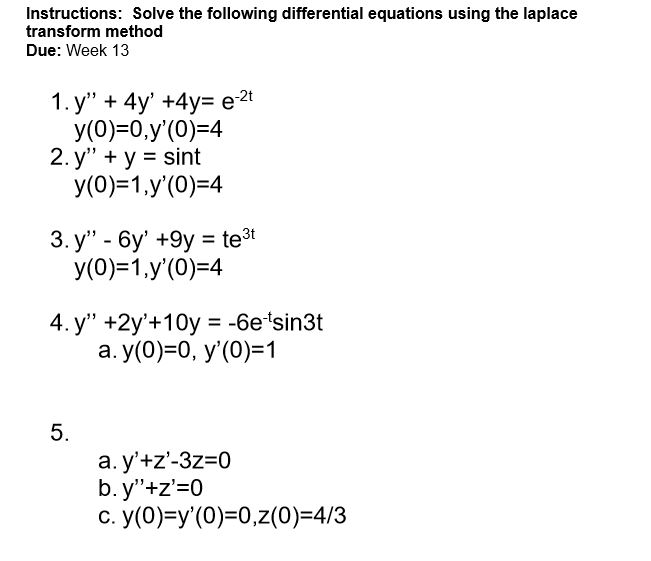 Solved Instructions: Solve the following differential | Chegg.com