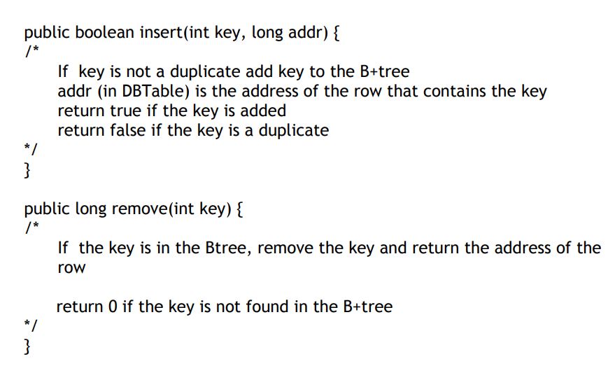 Implement the DBTable and the BTree classes shown on | Chegg.com