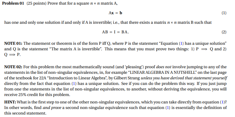 Solved Problem 01 (25 points) Prove that for a square nx n | Chegg.com
