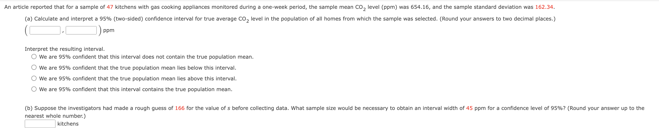 Solved ( ) )ppm Interpret the resulting interval. We are 95% | Chegg.com