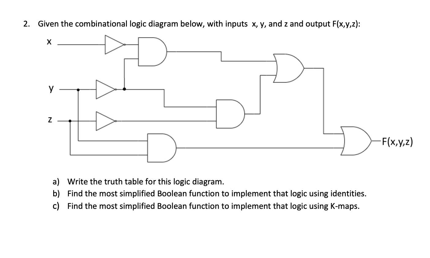 Solved 2. Given the combinational logic diagram below, with | Chegg.com