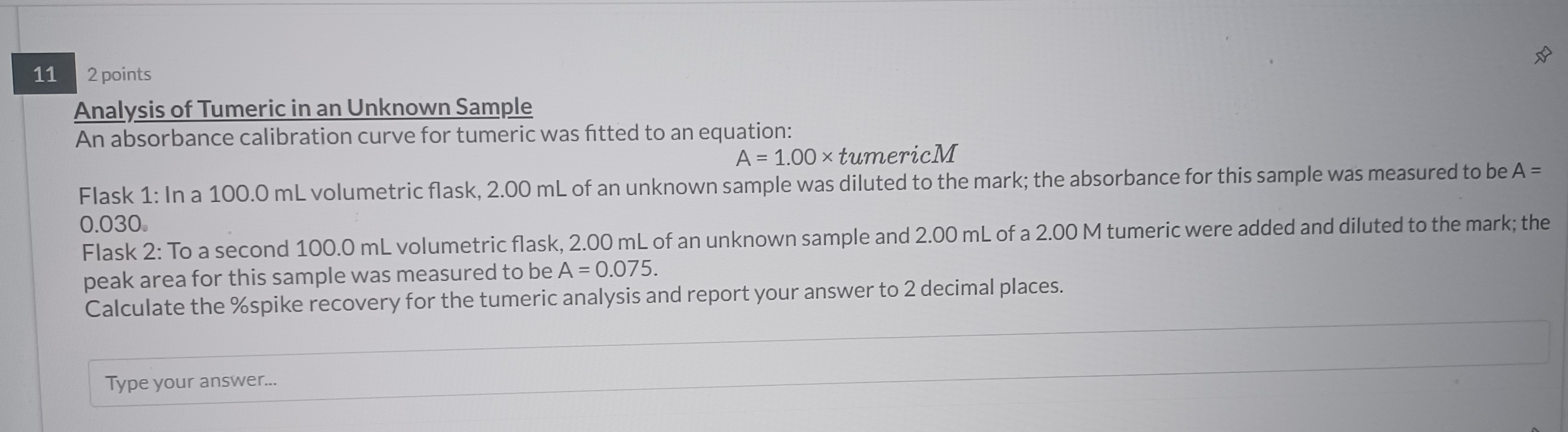Solved 112 ﻿pointsAnalysis of Tumeric in an Unknown SampleAn | Chegg.com