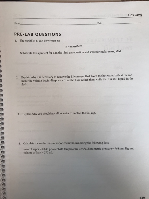 Solved Gas Laws Name - Date PRE-LAB QUESTIONS 1. | Chegg.com