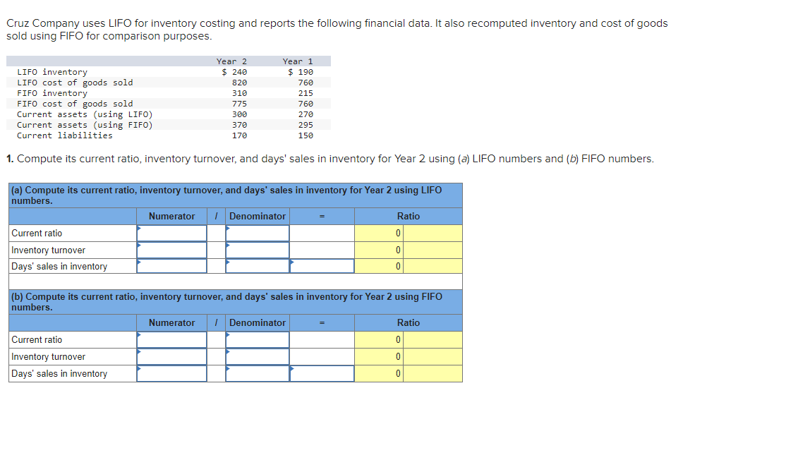 Solved Cruz Company uses LIFO for inventory costing and | Chegg.com