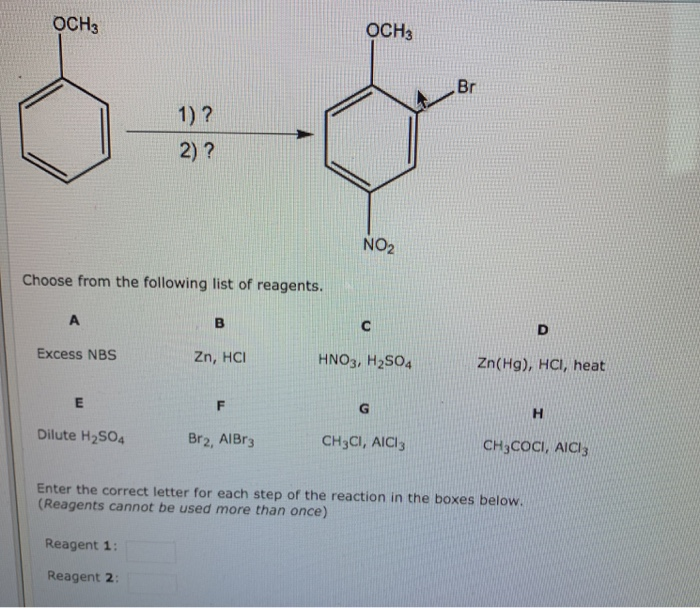 Solved OCH3 OCH3 NO2 2)? Br Choose from the following list | Chegg.com