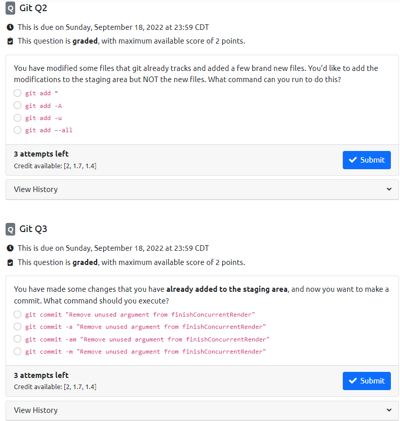 Solved Git Q2 This is due on Sunday, September 18,2022 at | Chegg.com