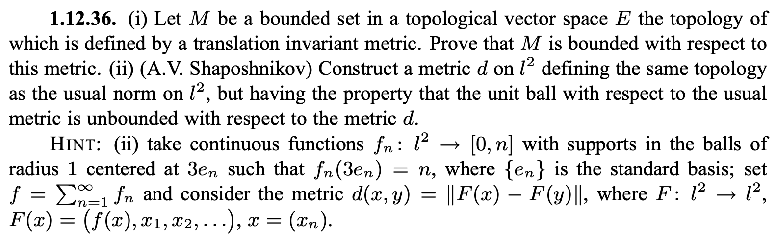 Solved 1.12.36. (i) Let M be a bounded set in a topological | Chegg.com