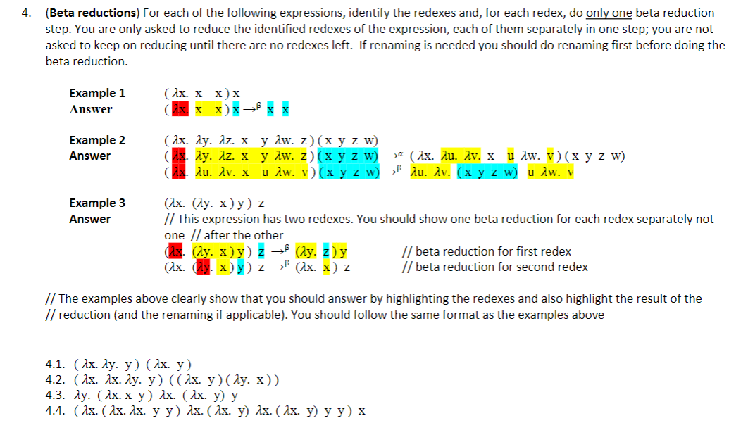 Solved 4. (Beta reductions) For each of the following | Chegg.com