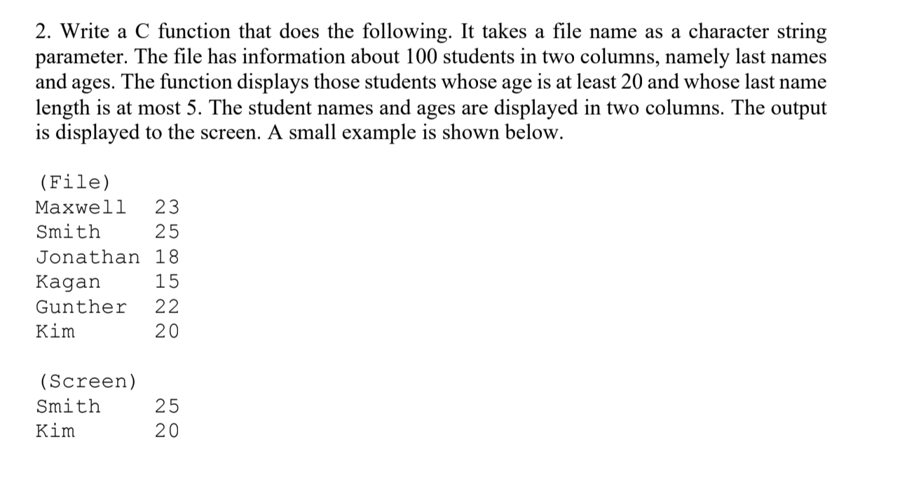 Solved 2. Write a C function that does the following. It | Chegg.com