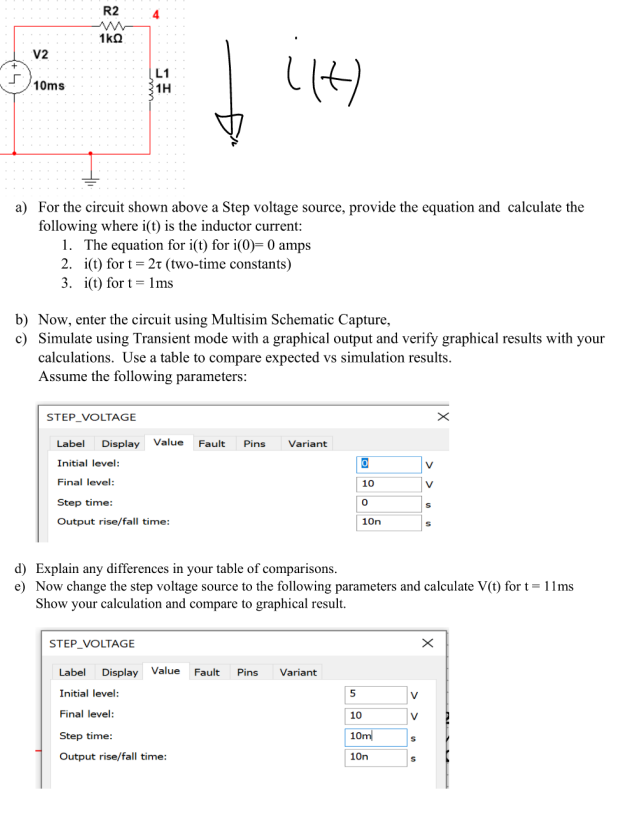 Solved a) For the circuit shown above a Step voltage source, | Chegg.com