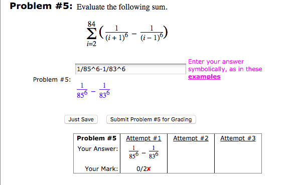 Solved Problem #5: Evaluate the following sum 84 Enter your | Chegg.com
