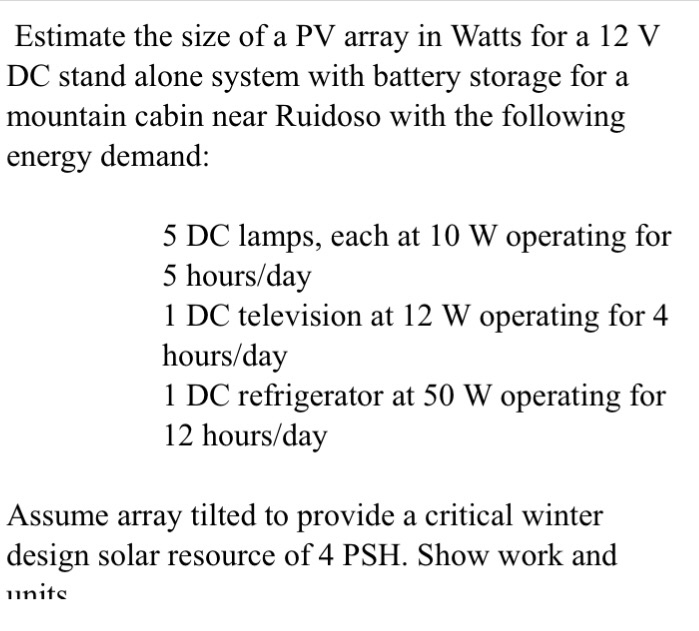 Solved Estimate the size of a PV array in Watts for a 12 V | Chegg.com