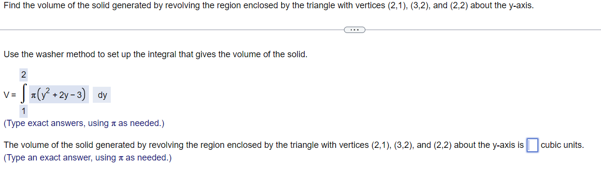 Solved Find the volume of the solid generated by revolving | Chegg.com