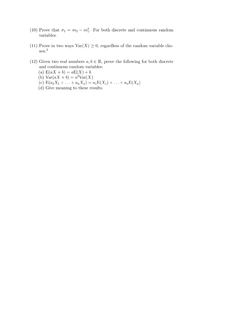 Solved (10) Prove that σ2 = m2-m. For both discrete and | Chegg.com