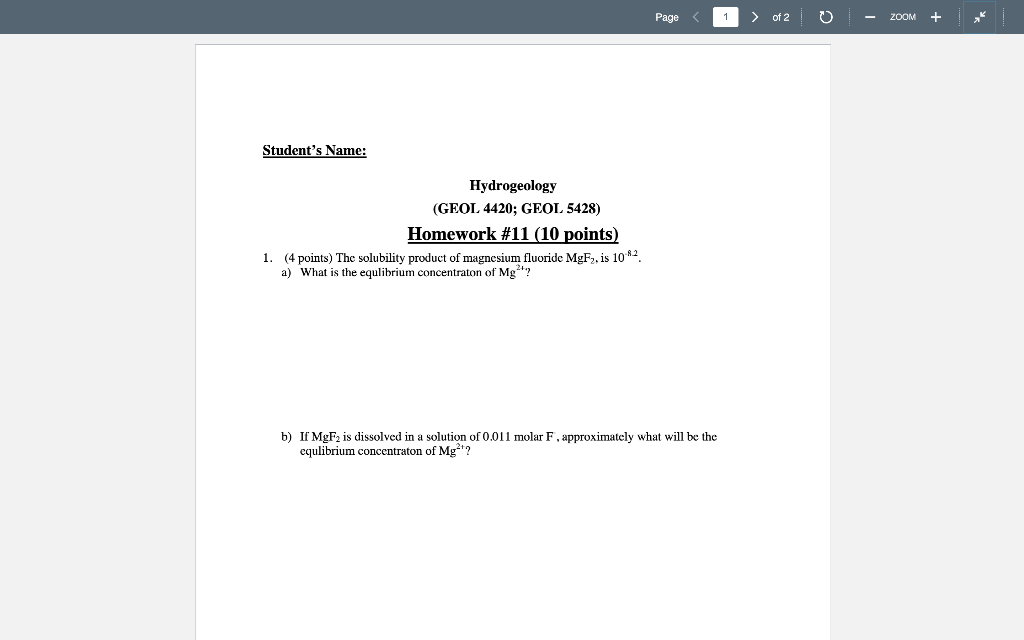 Solved 1. (4 points) The solubility product of magnesium | Chegg.com