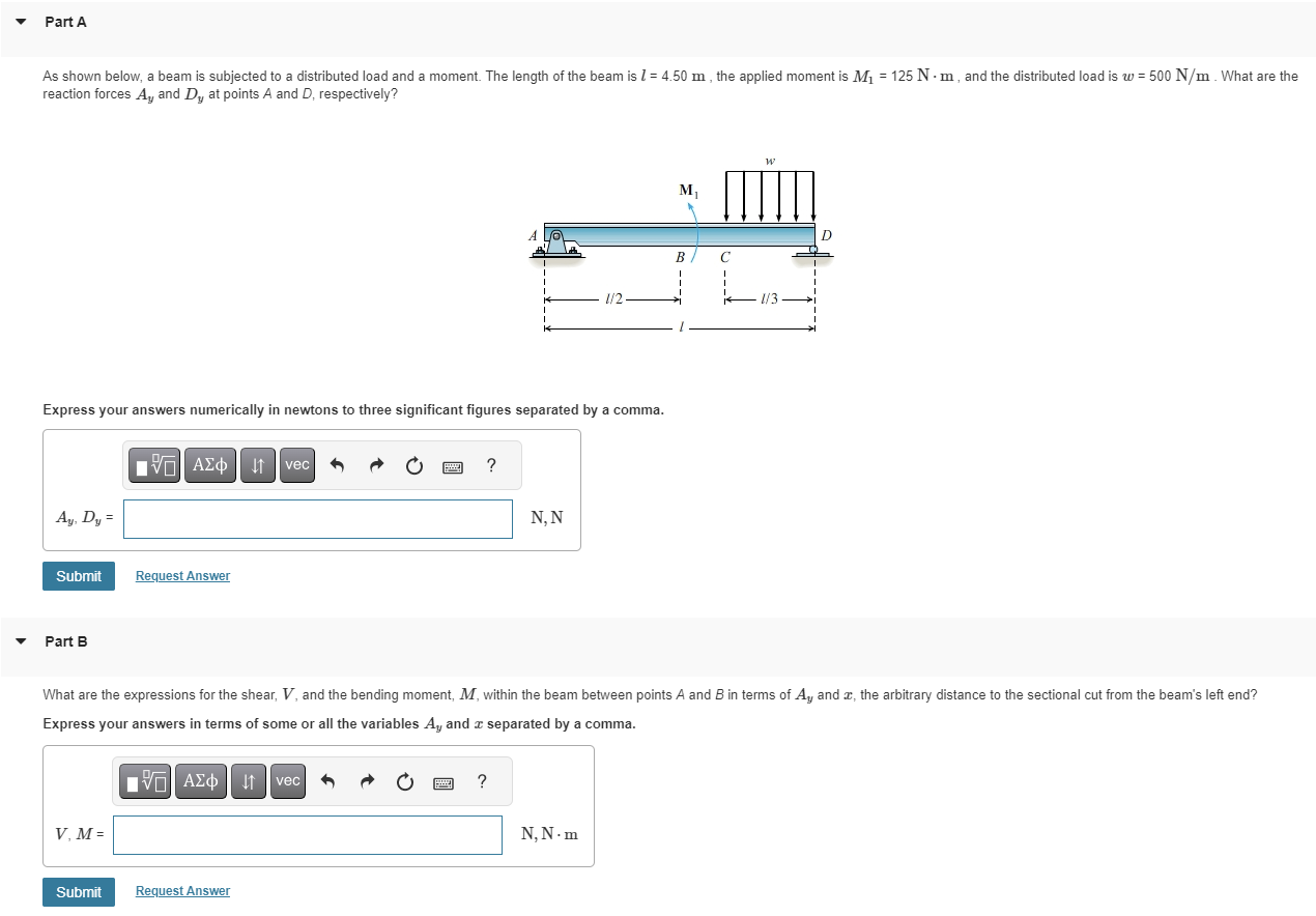 Solved As shown below, a beam is subjected to a distributed | Chegg.com