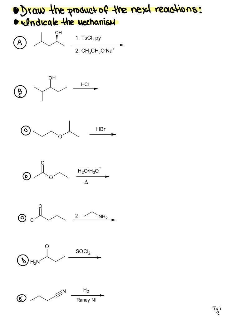 Solved Draw the product of the next reactions: Indicate the | Chegg.com