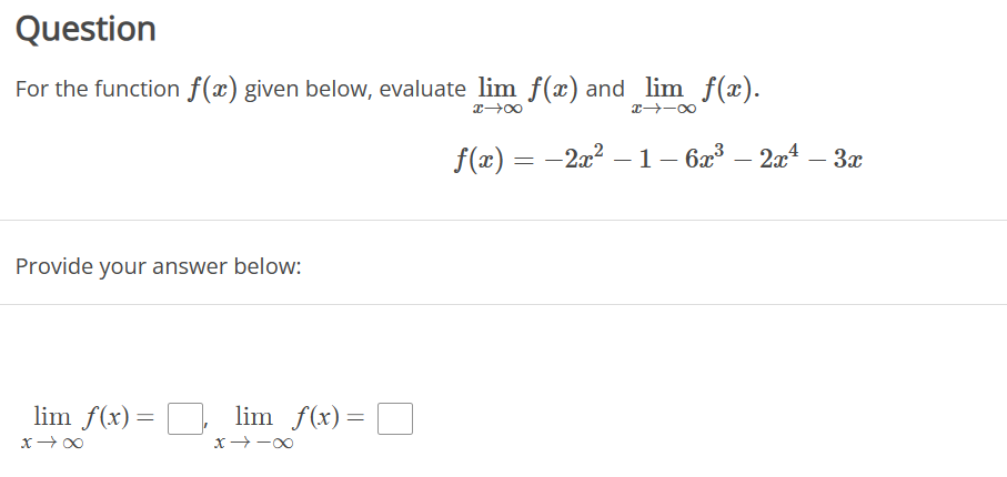 Solved QuestionFor the function f(x) ﻿given below, evaluate | Chegg.com