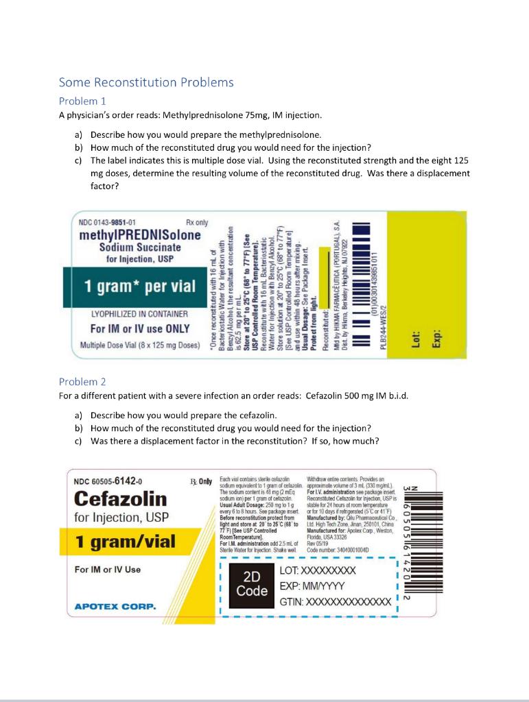 Solved Some Reconstitution Problems Problem 1 A physician's | Chegg.com
