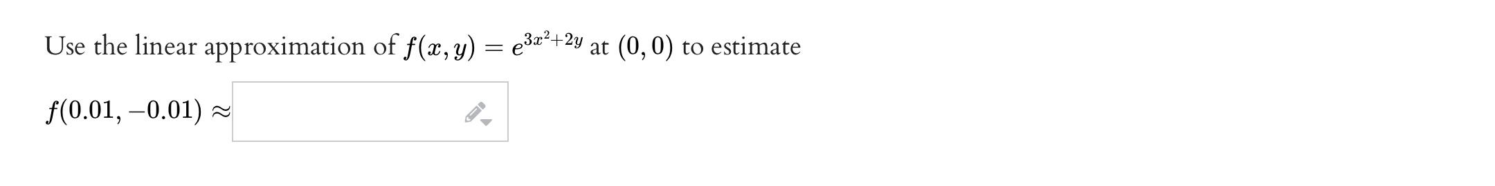 Solved Use the linear approximation of f(x,y) = €3r²+24 at | Chegg.com